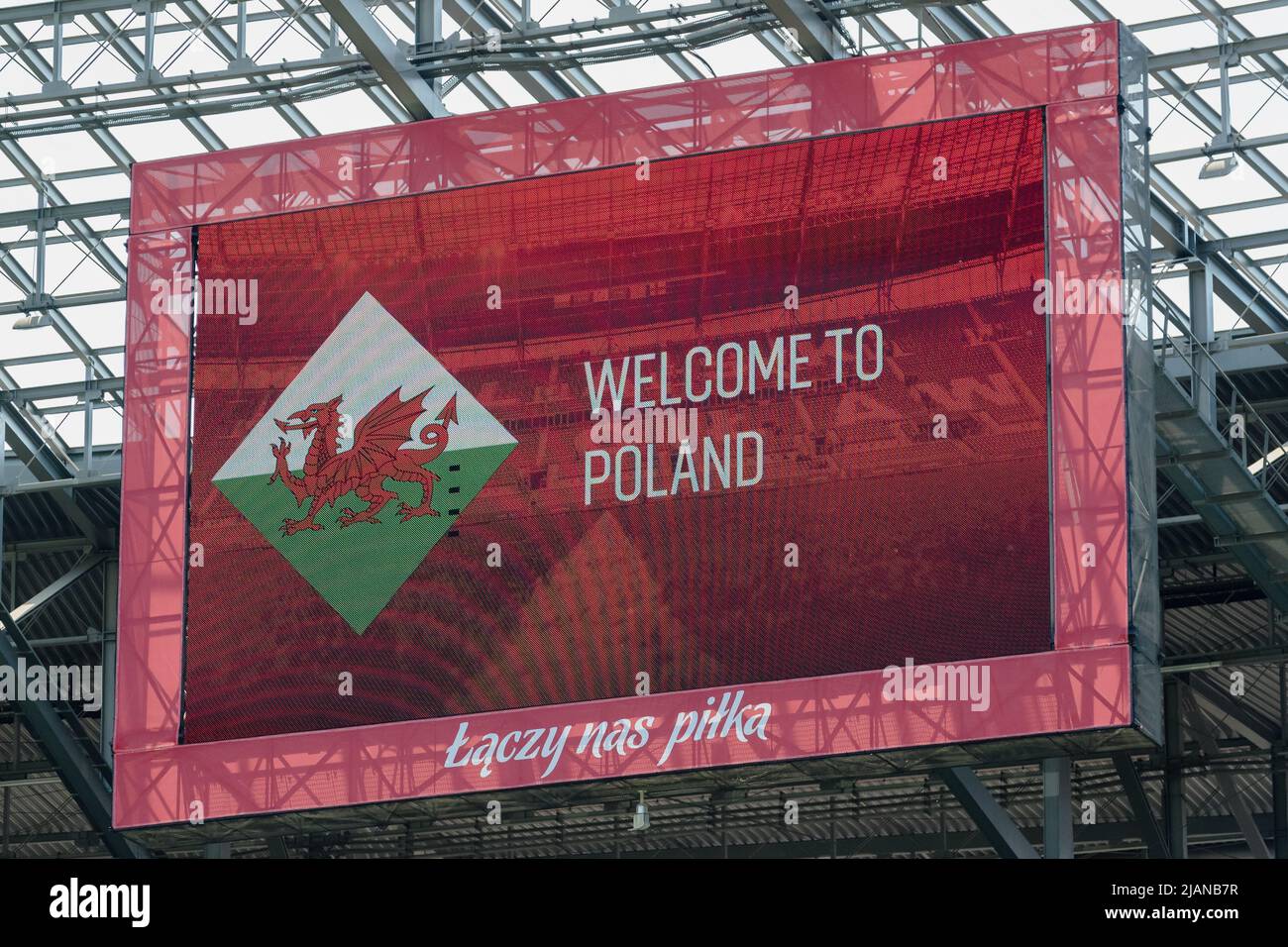 WROCŁAW, POLAND - 31 MAY 2022: Big screen welcomes Wales during a ...