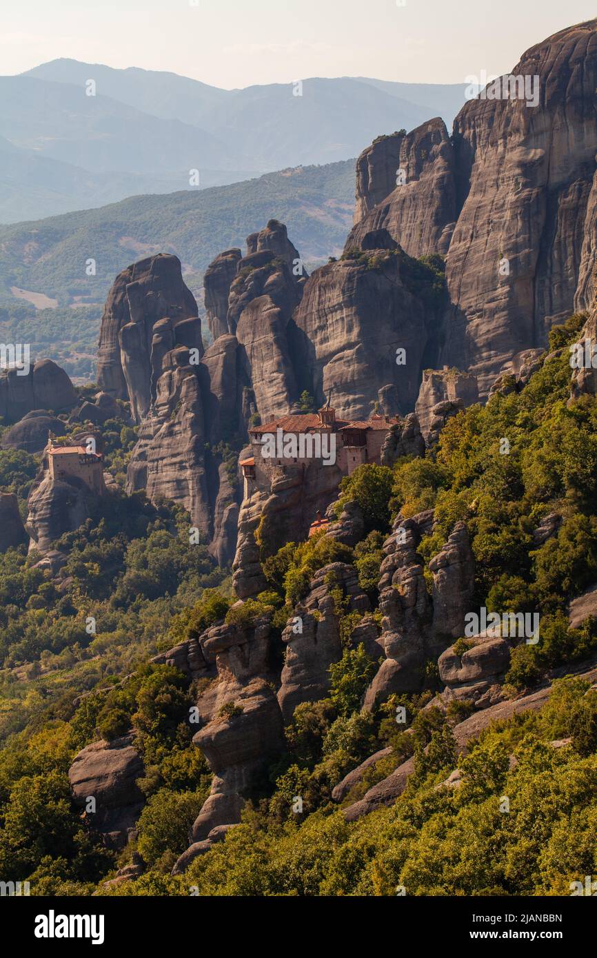 Monastery and group of huge rocks near Kalabaka town at Meteora, Greece ...