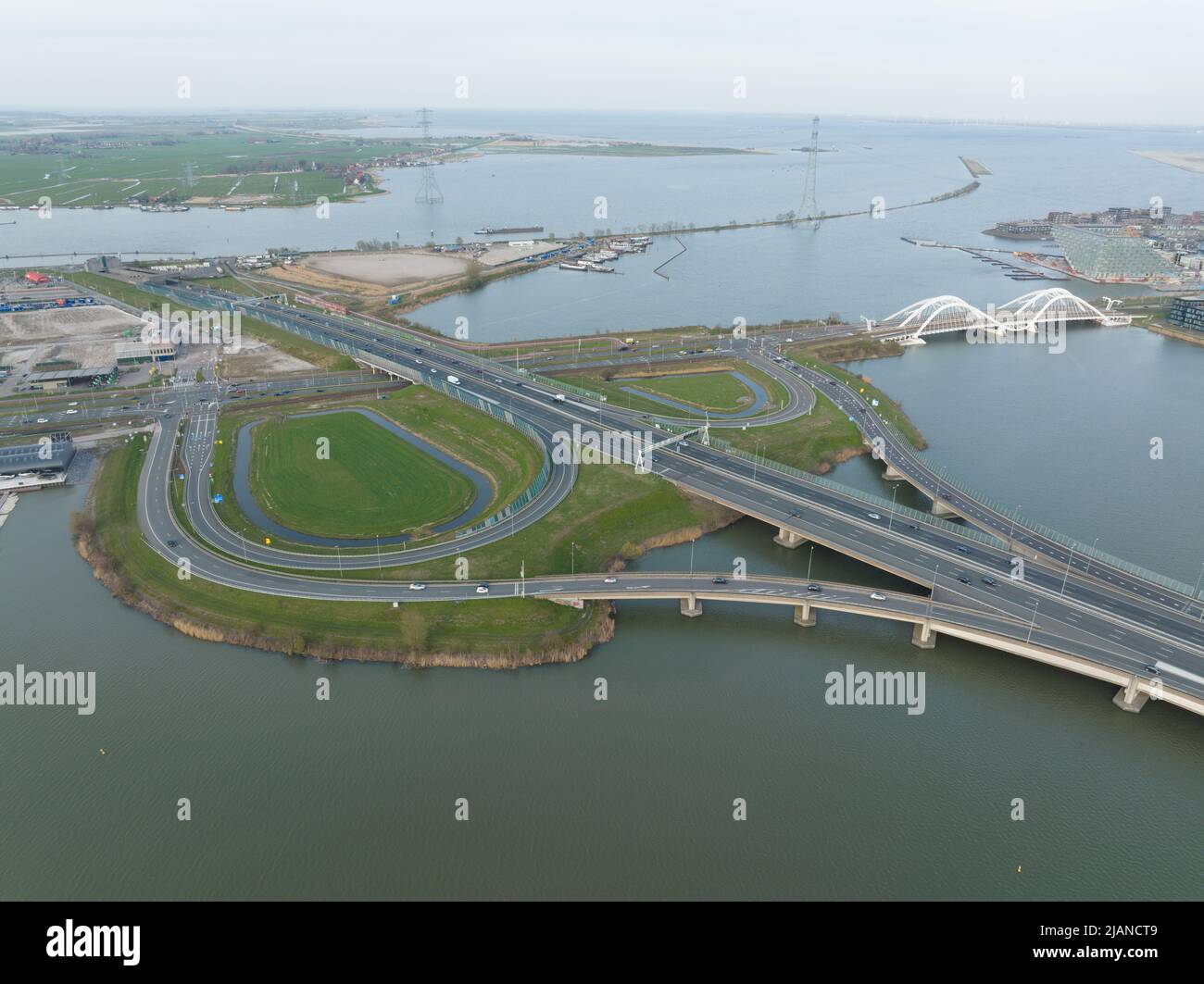 Amsterdam A10 highway infrastructure of the Netherlands. Aerial drone ...