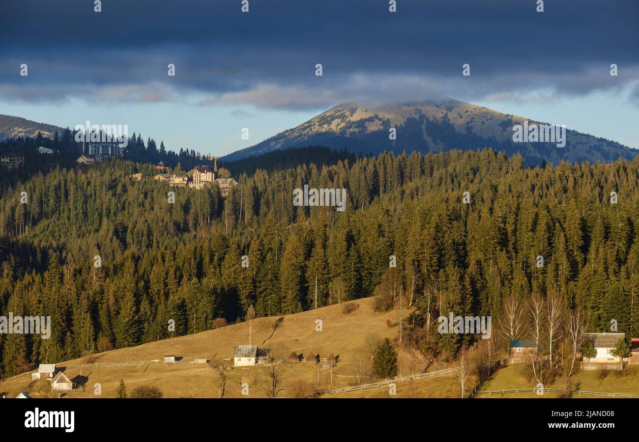 Last good weather days in autumn mountain countryside. Peaceful ...