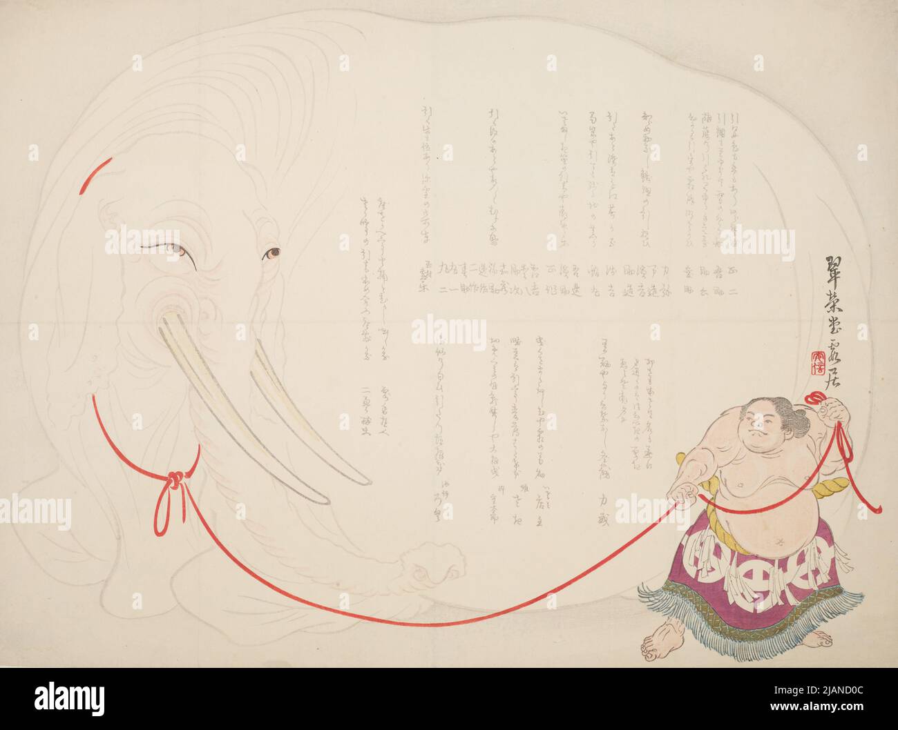 White elephant and a sumo wrestler Suieido kakyo Stock Photo - Alamy