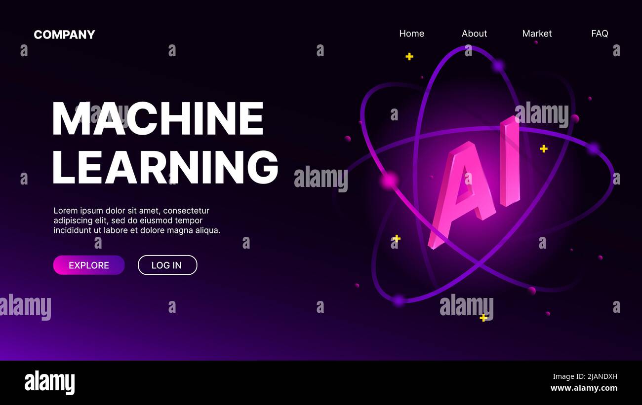 Machine Learning. AI Web Banner, Landing page Template. Vector ...