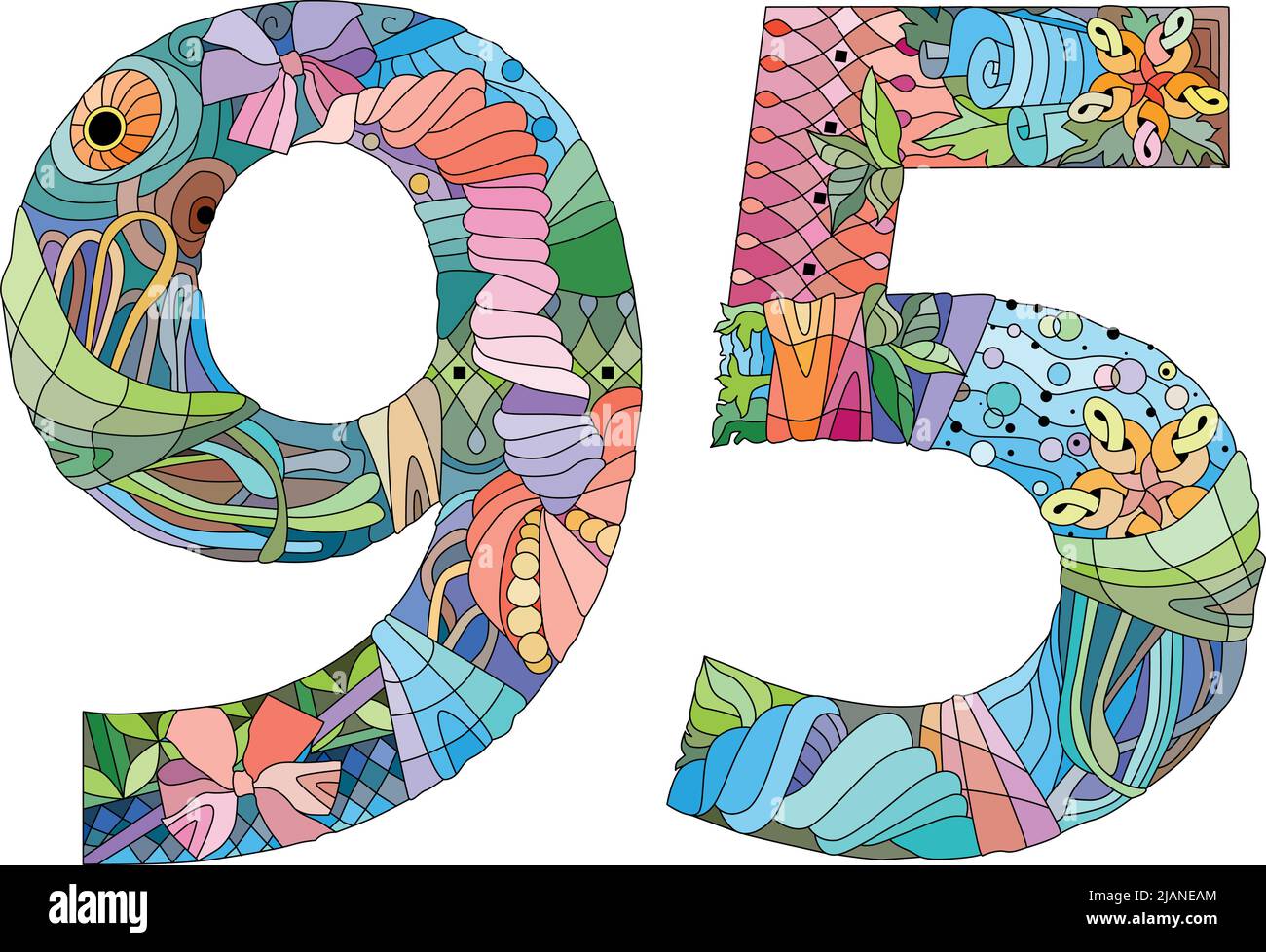 Ninety-five number Isolated zentangle illustration for decoration Stock ...