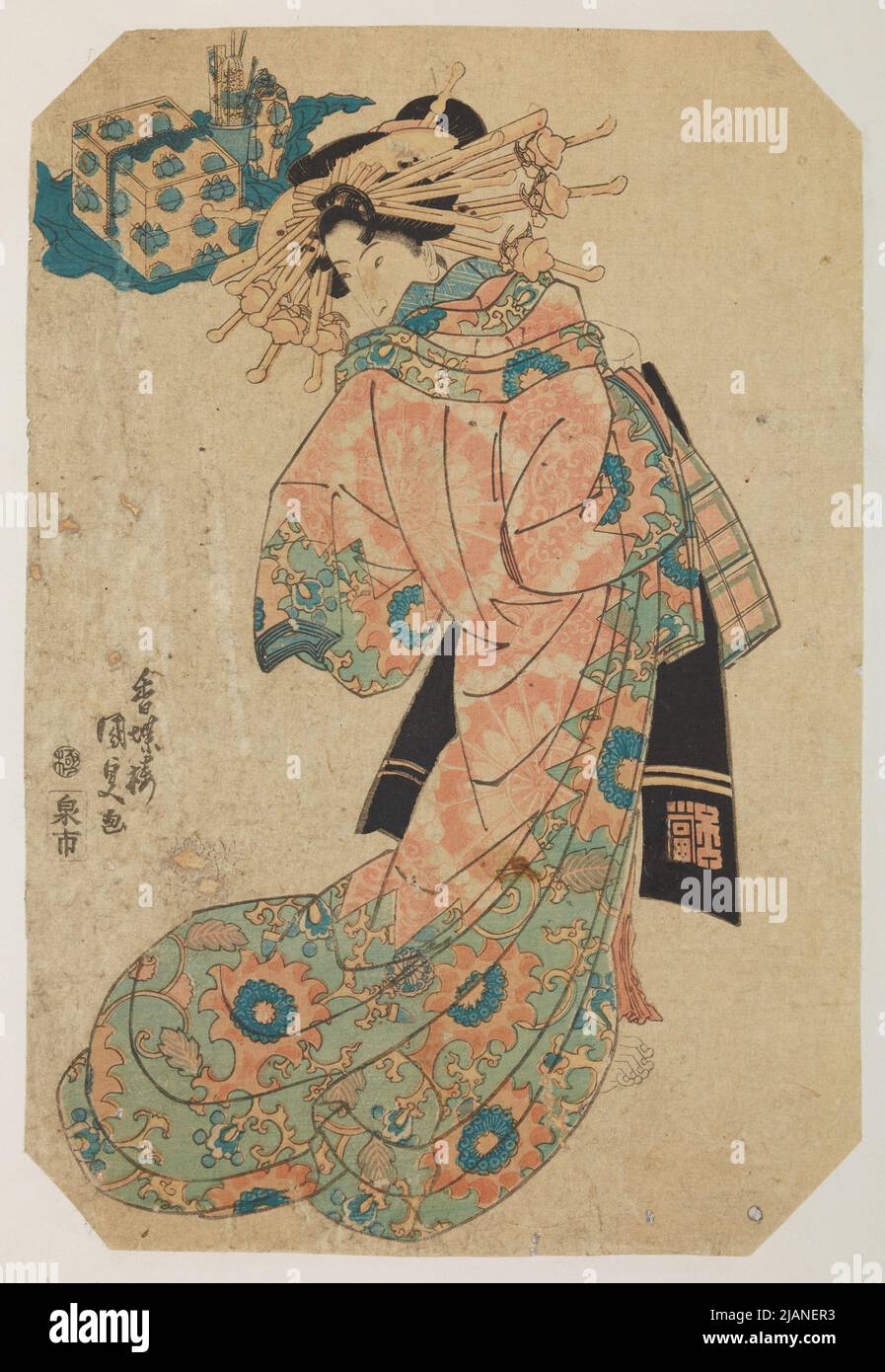 Courtesan in a pink and blue kimono Kunisada, UTAGAWA (1786 1864 Stock ...
