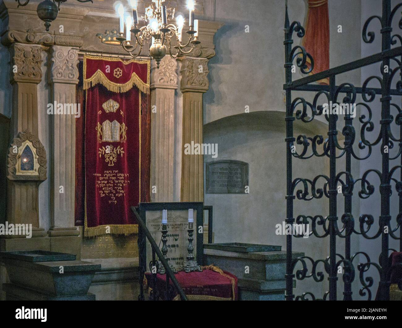 Remuh Synagogue inside Krakow's Kazimierz district. Aron ha-kodesh, an ...
