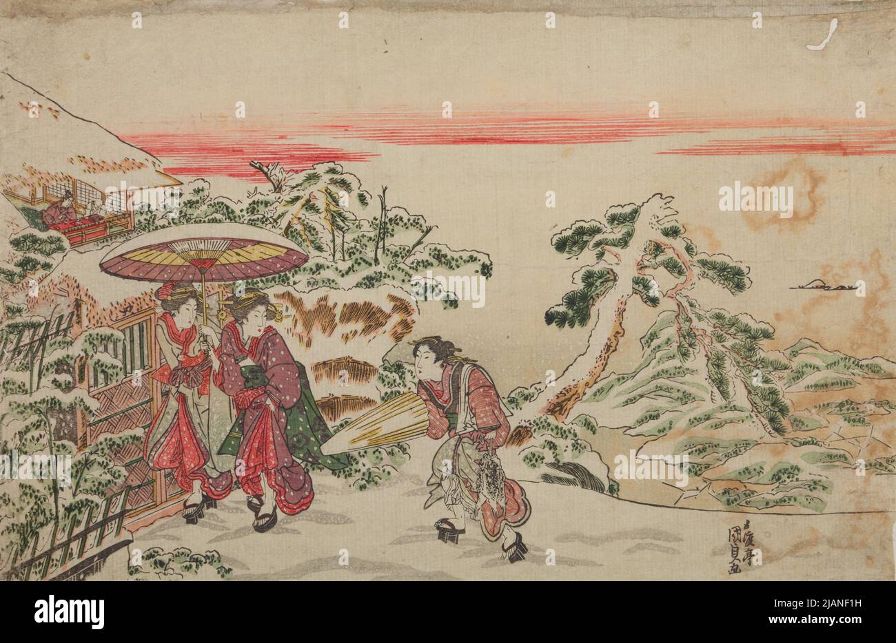 Three women at a garden gate in winter Kunisada, UTAGAWA (1786 1864 ...
