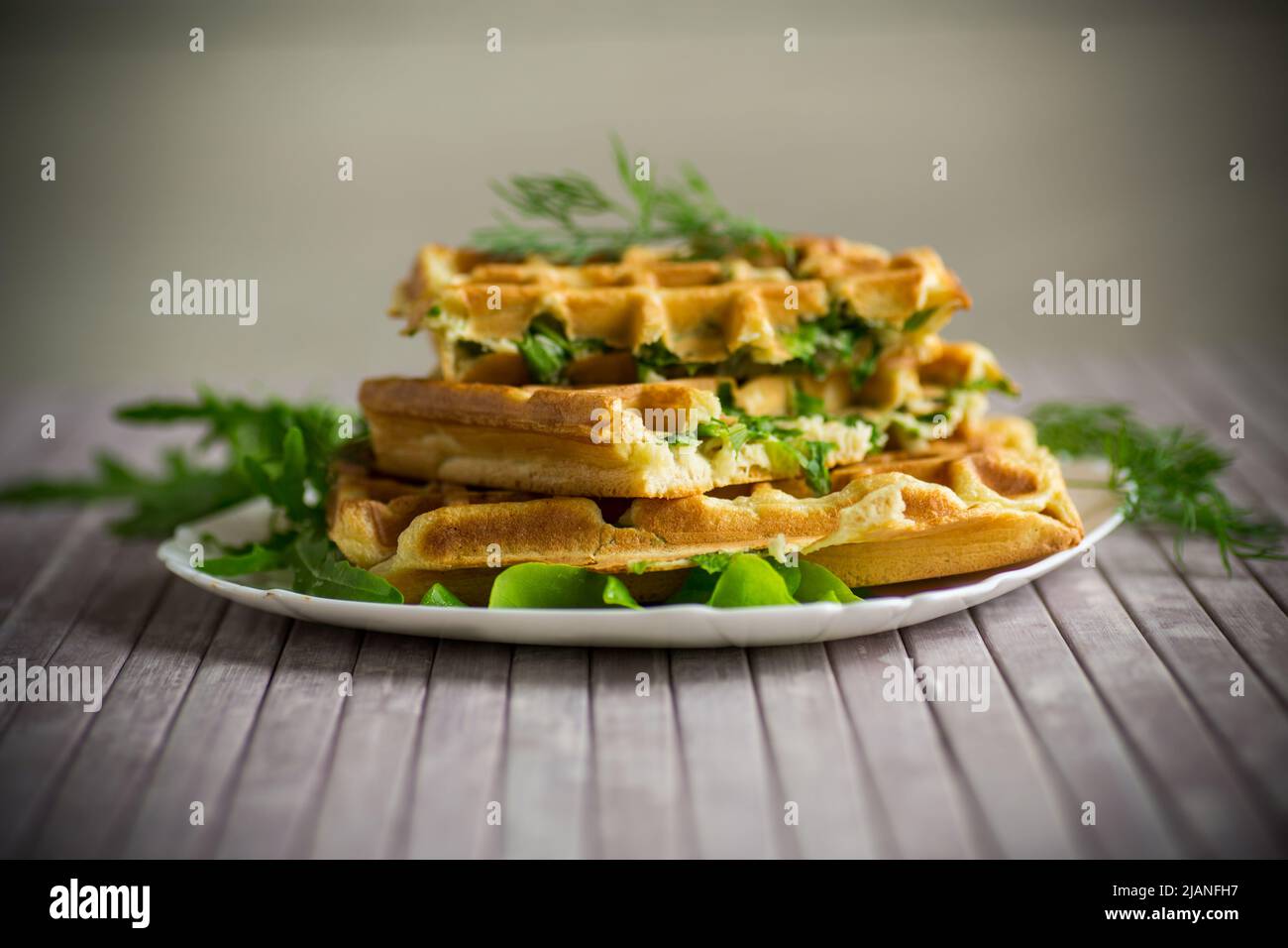 Homemade fried vegetable waffles with herbs inside Stock Photo - Alamy