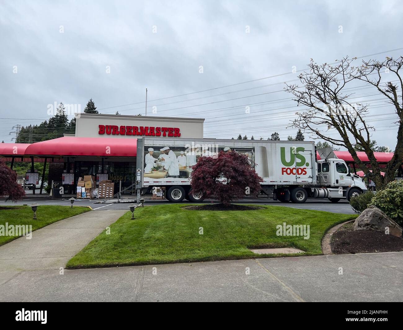 Mill Creek, WA USA - circa May 2022: Street view of the front of a ...