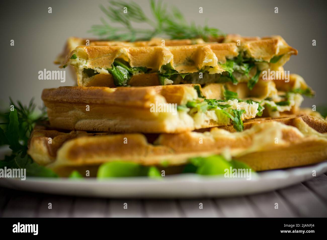 Homemade fried vegetable waffles with herbs inside Stock Photo - Alamy