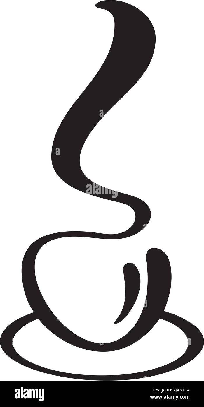 Vector calligraphy coffee or tea cup on saucer. Black and white ...