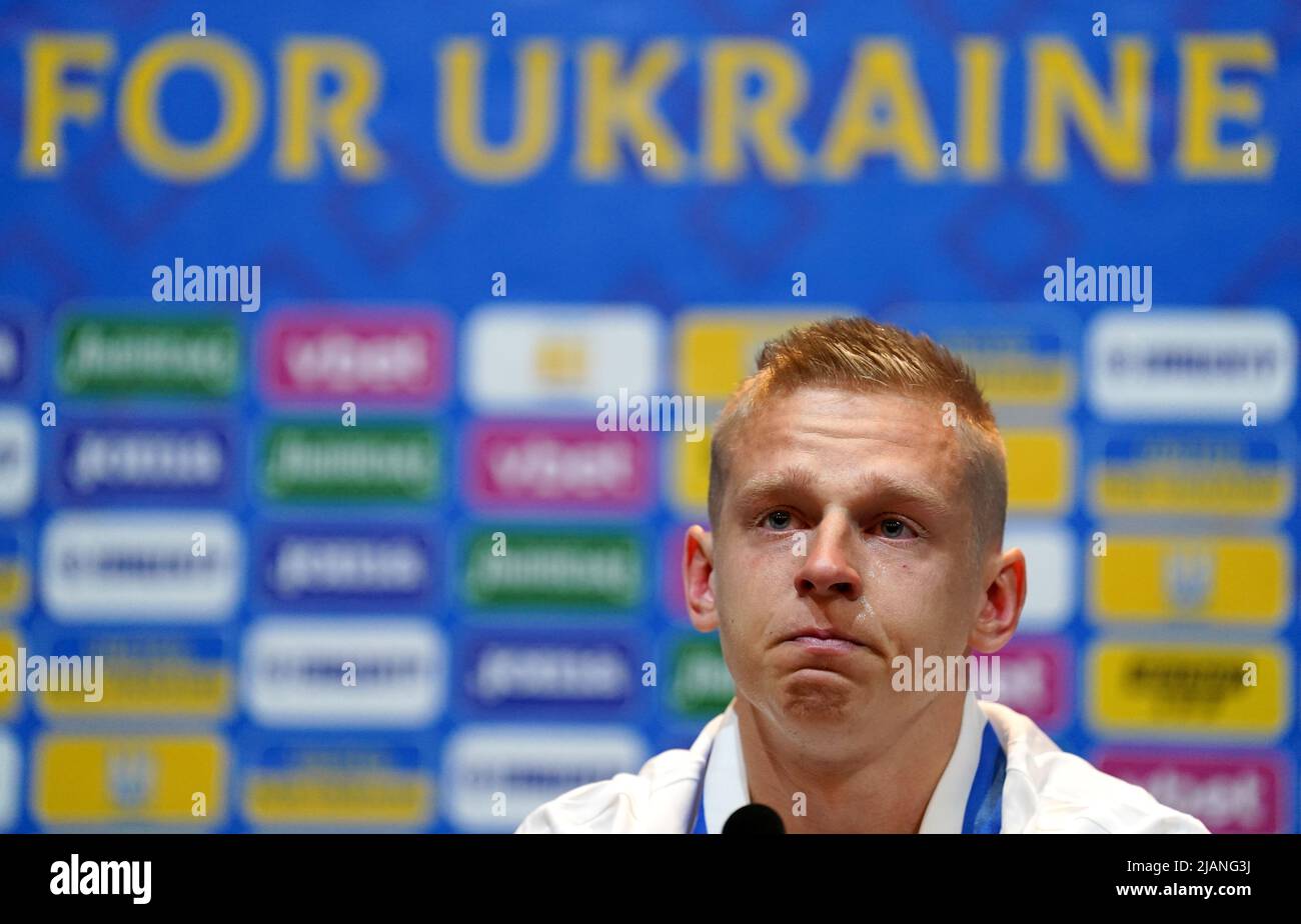 Ukraines Oleksandr Zinchenko During A Press Conference At Hampden Park