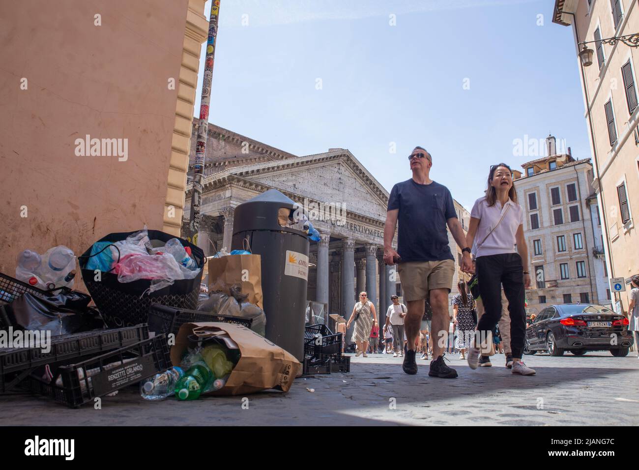 Garbage near Pantheon in Rome. Tourists have returned to popular Rome ...