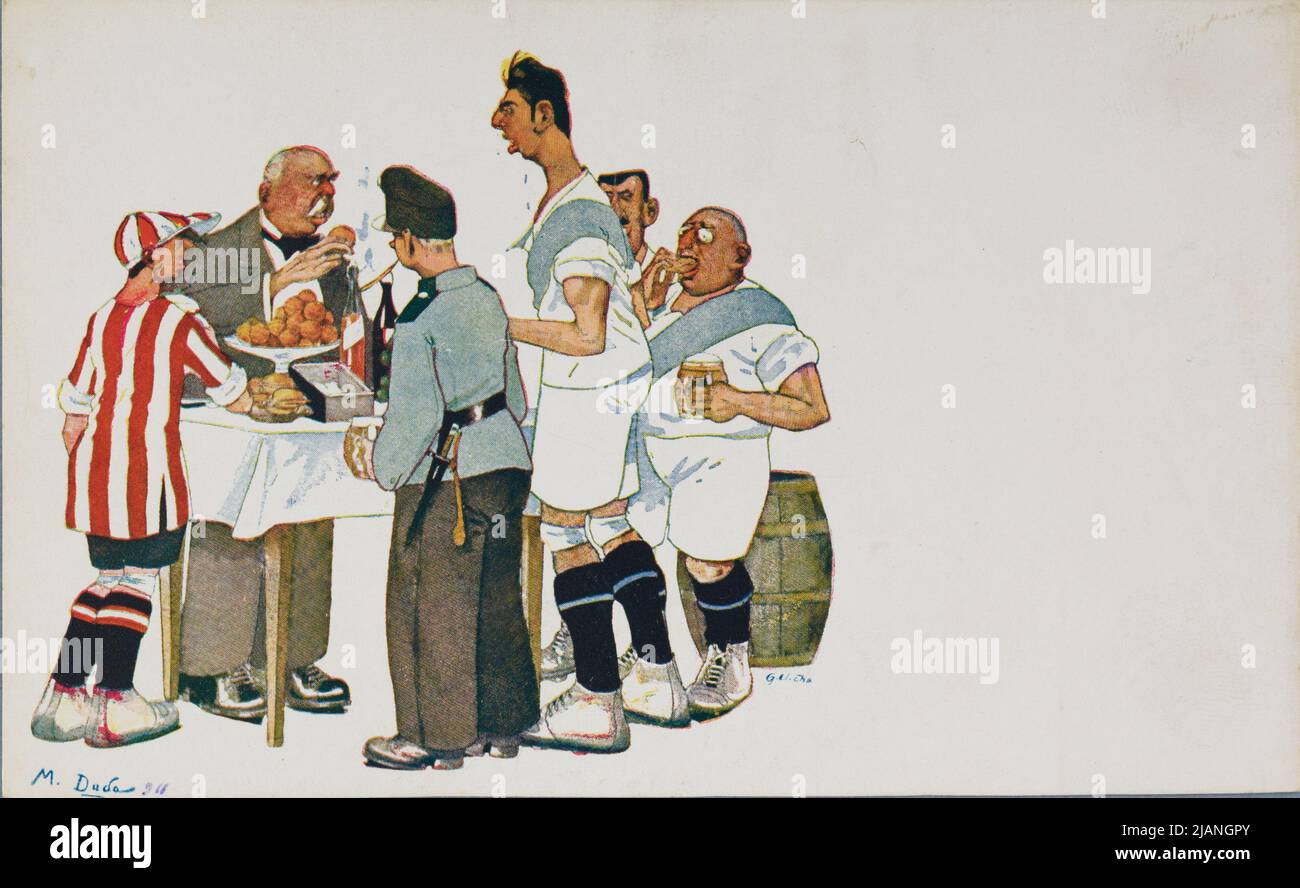 DUDA M. Group of people (athletes, soldier and civiIIan) eating at a ...