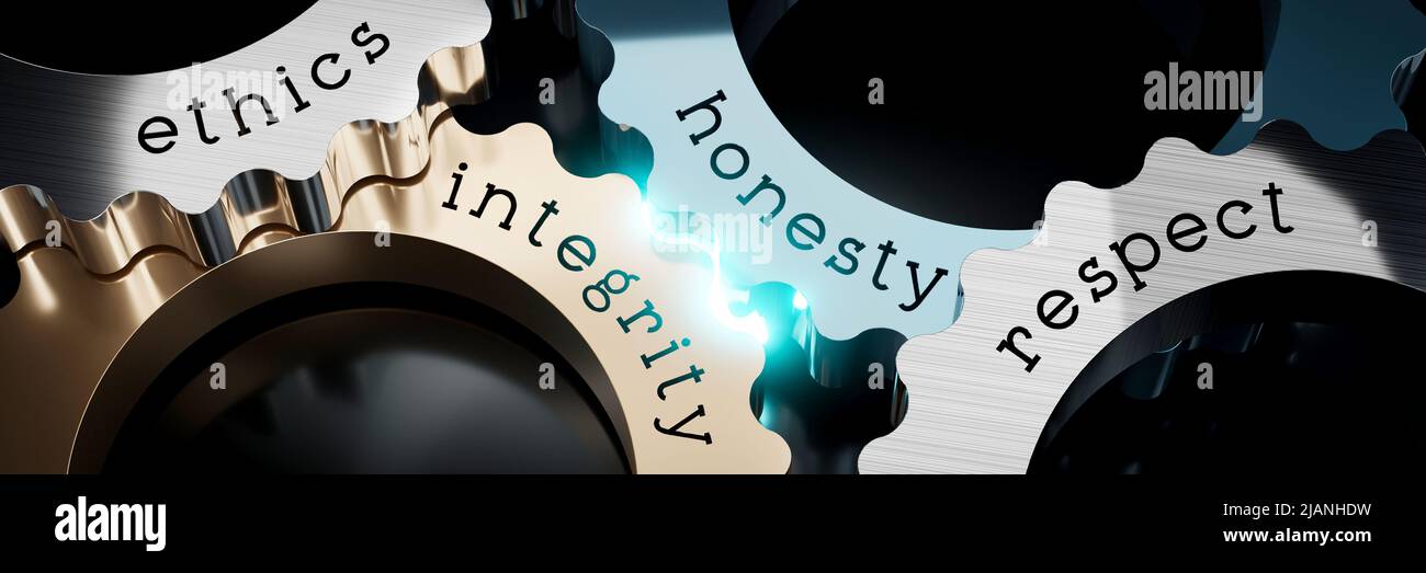 Ethics, honesty, integrity, respect - gears concept - 3D illustration ...