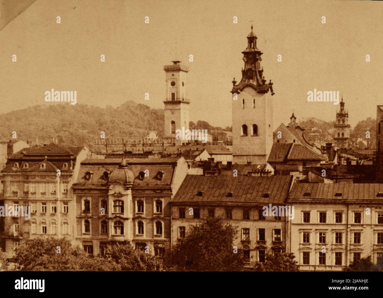 LVIV – View of the city centre with the towers of the Latin Cathedral ...