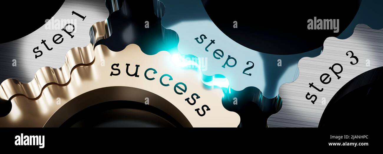 Step 1, 2, 3, success - gears concept - 3D illustration Stock Photo - Alamy
