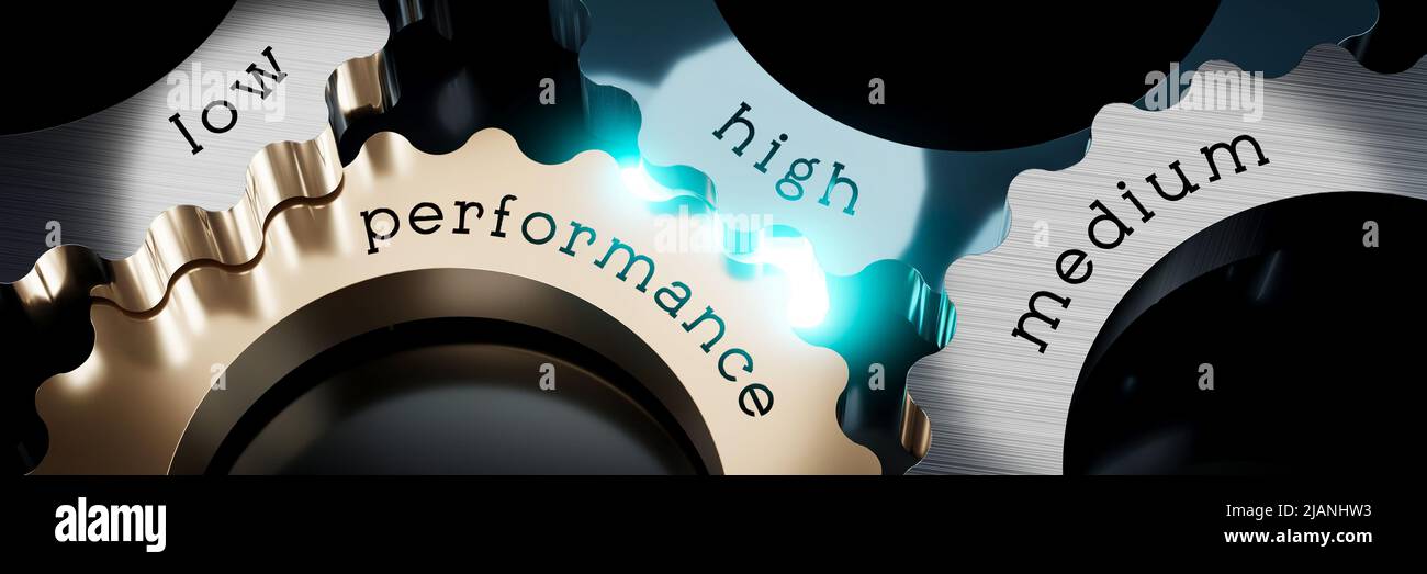 Low, medium, high performance - gears concept - 3D illustration Stock ...