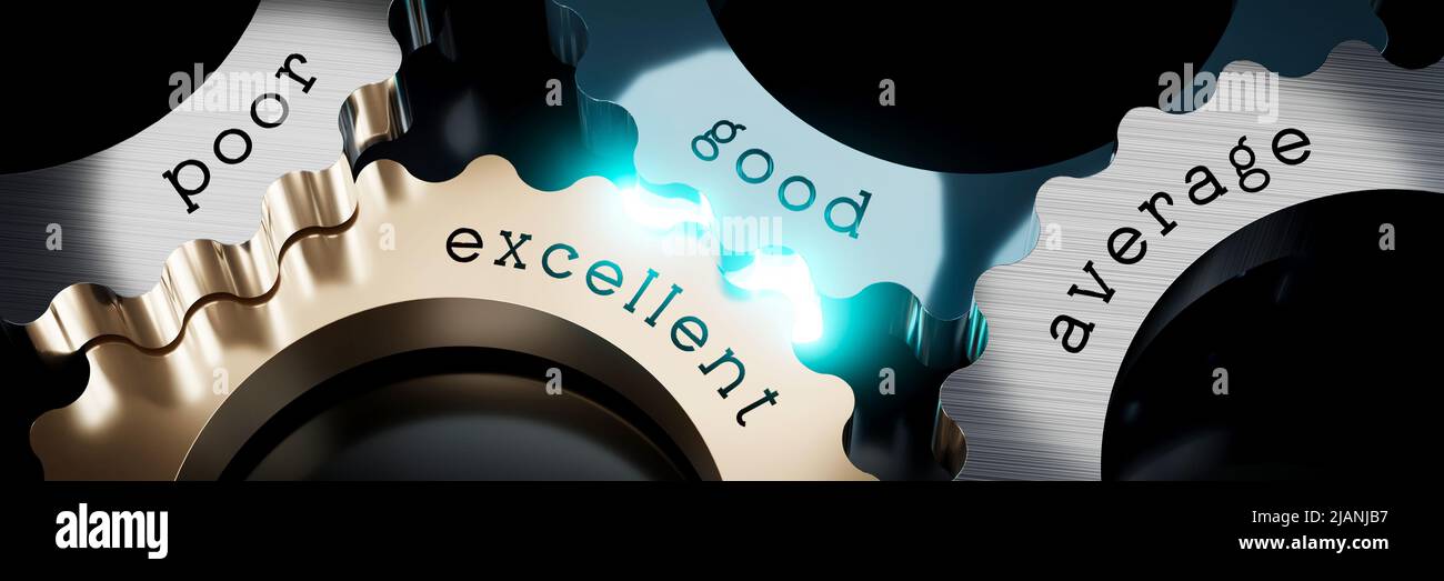 Poor, good, excellent, average - gears concept - 3D illustration Stock ...