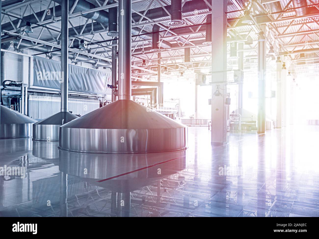 Brewery tank with beer fermentation. Interior of modern brewer ...