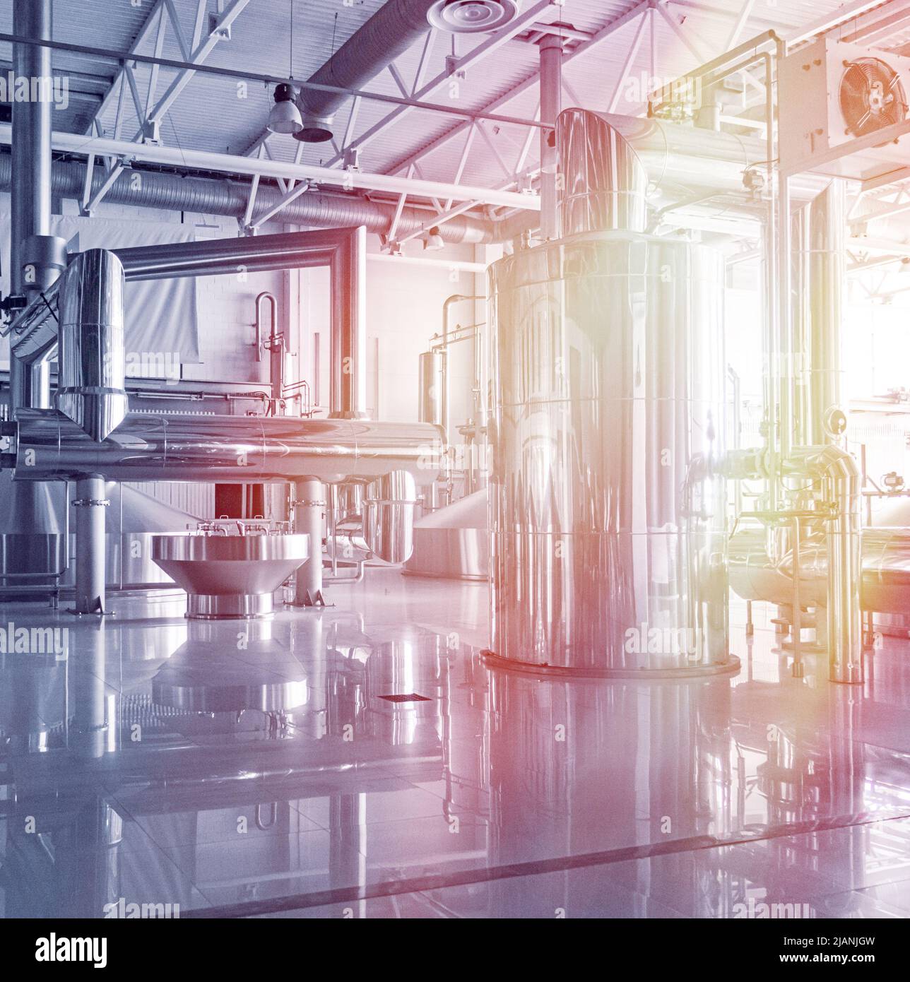 Brewery tank with beer fermentation. Interior of modern brewer ...