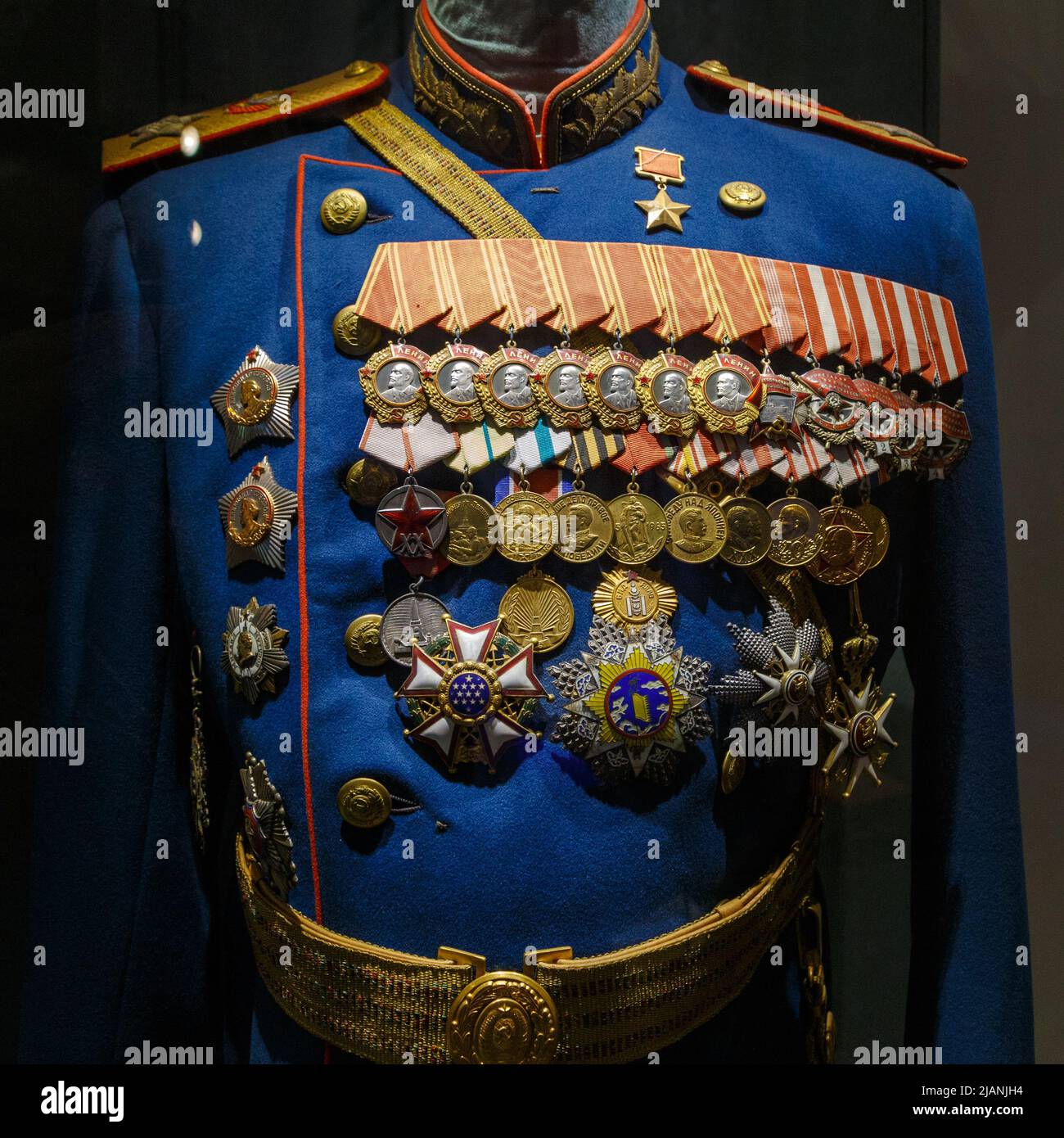 Moscow, Russia - January 23, 2019: Central Armed Forces Museum. Different awards, orders and ...