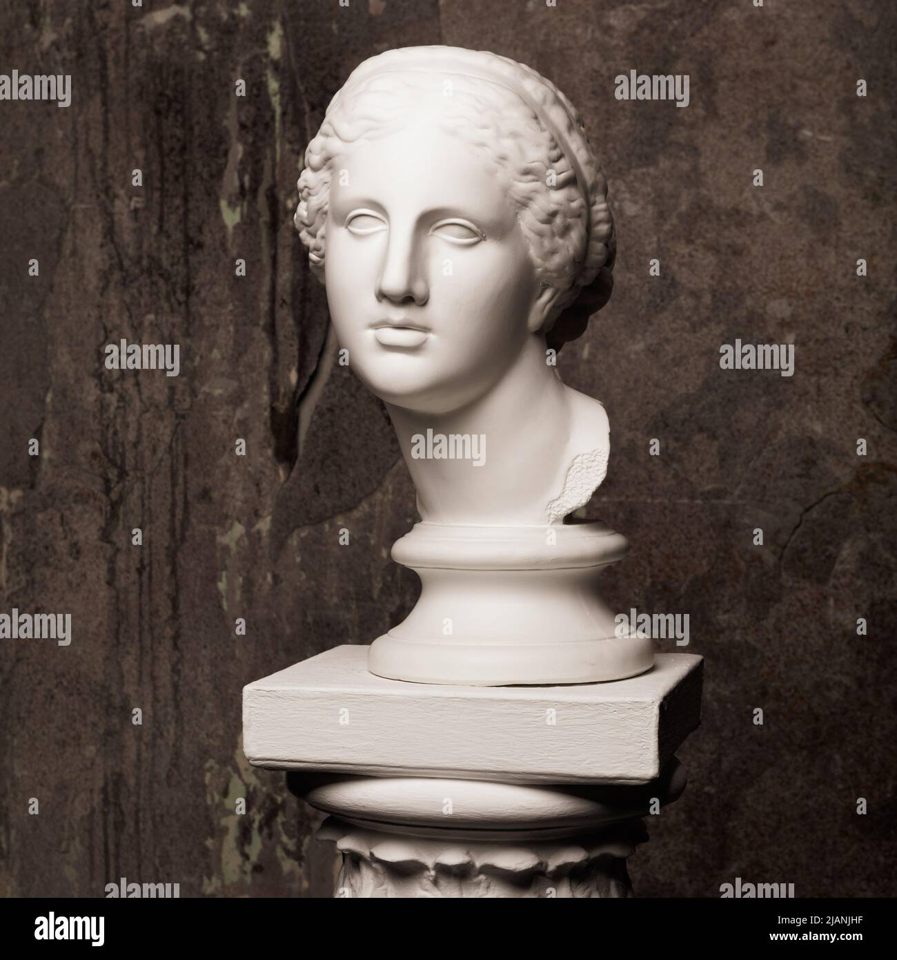 White marble head of young woman. Statue art sculpture of stone face ...