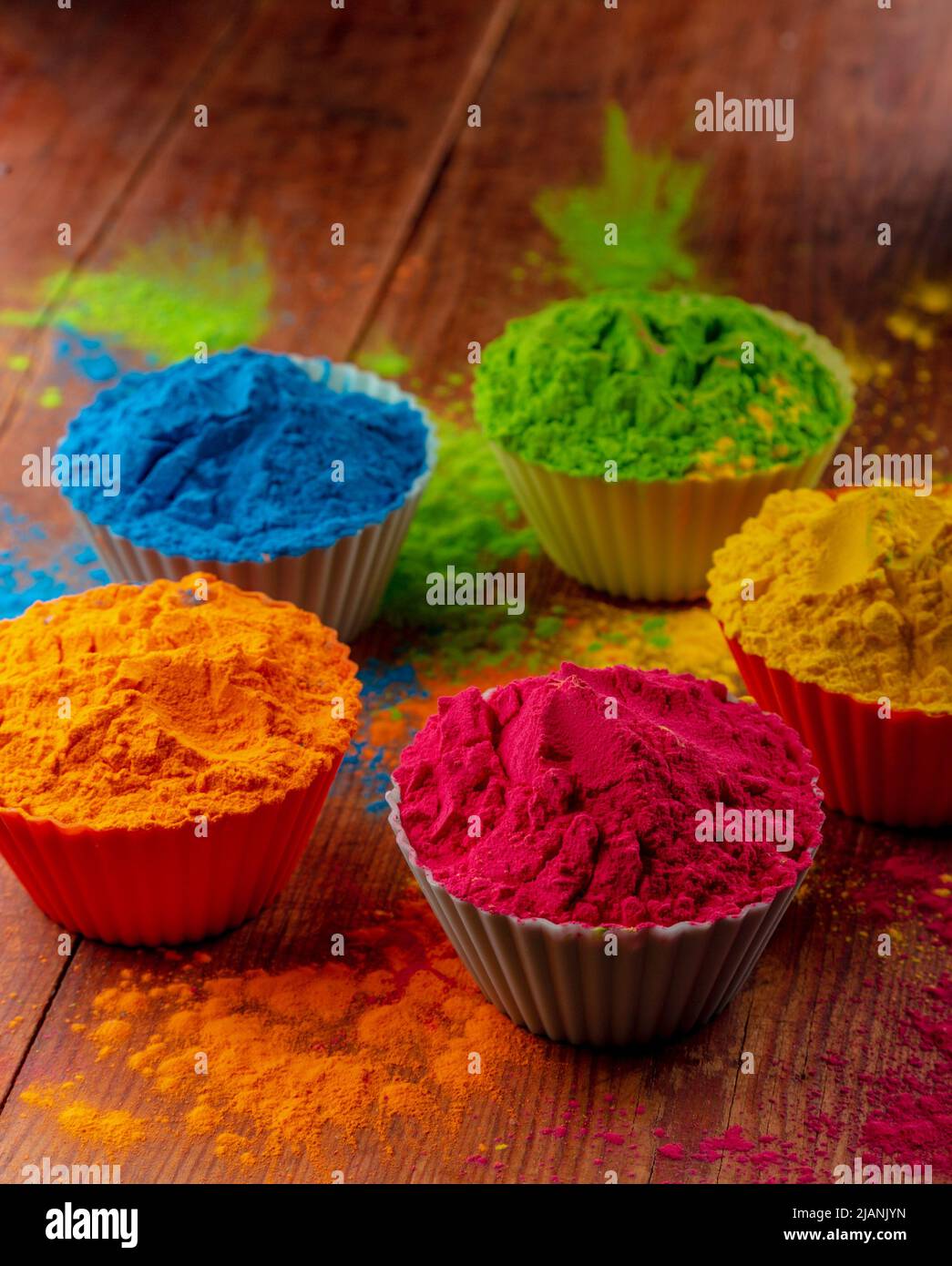 Holi color powder. Organic Gulal colours in bowl for Holi festival ...