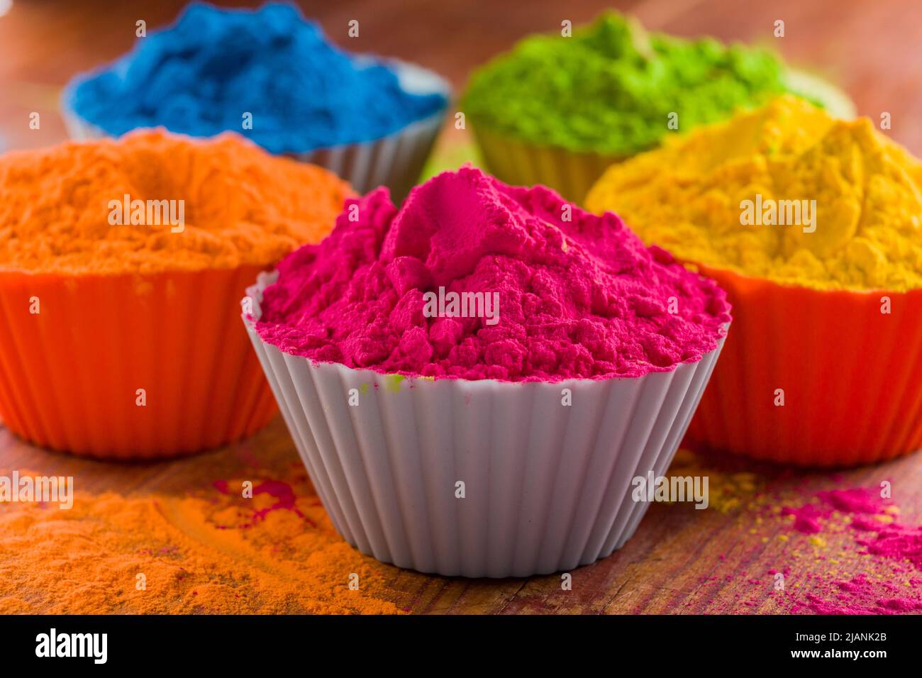 Holi color powder. Organic Gulal colours in bowl for Holi festival ...
