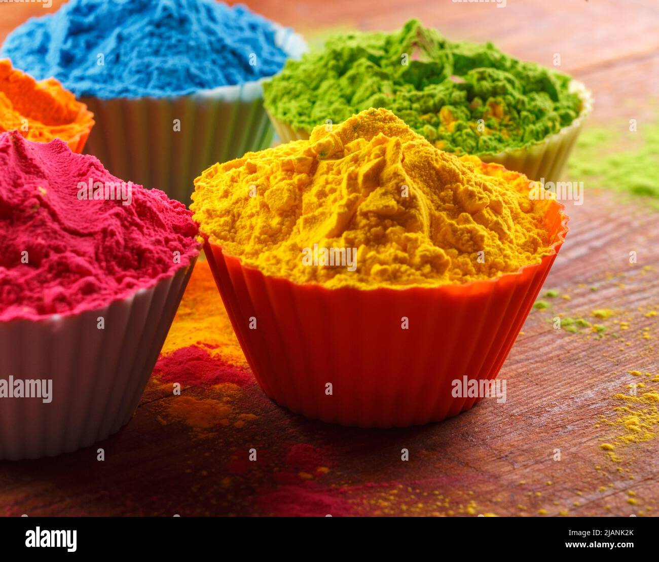 Holi color powder. Organic Gulal colours in bowl for Holi festival ...