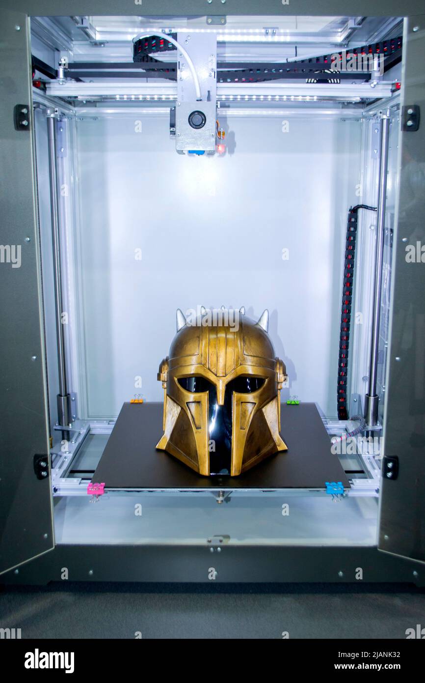 Object printed on 3D printer, on desktop of 3d printer. Progressive ...