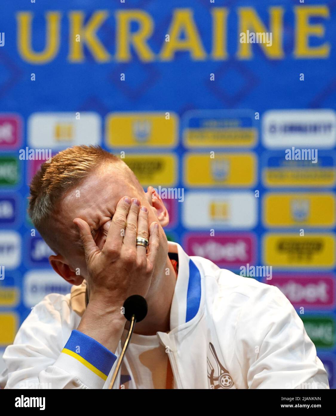 Ukraine' Oleksandr Zinchenko during a press conference at Hampden Park ...