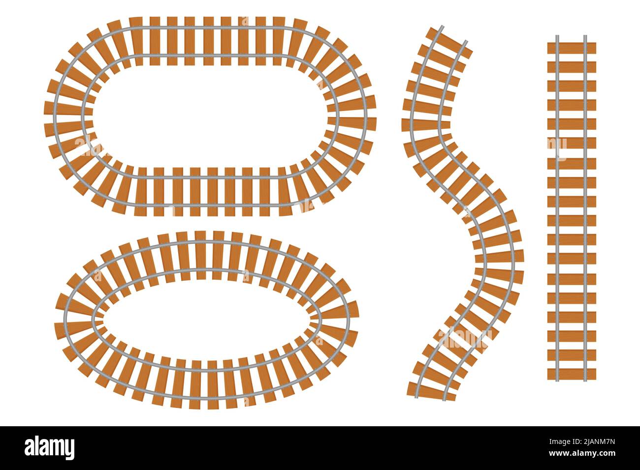 Rail way collection top view, train road in cartoon style isolated on ...