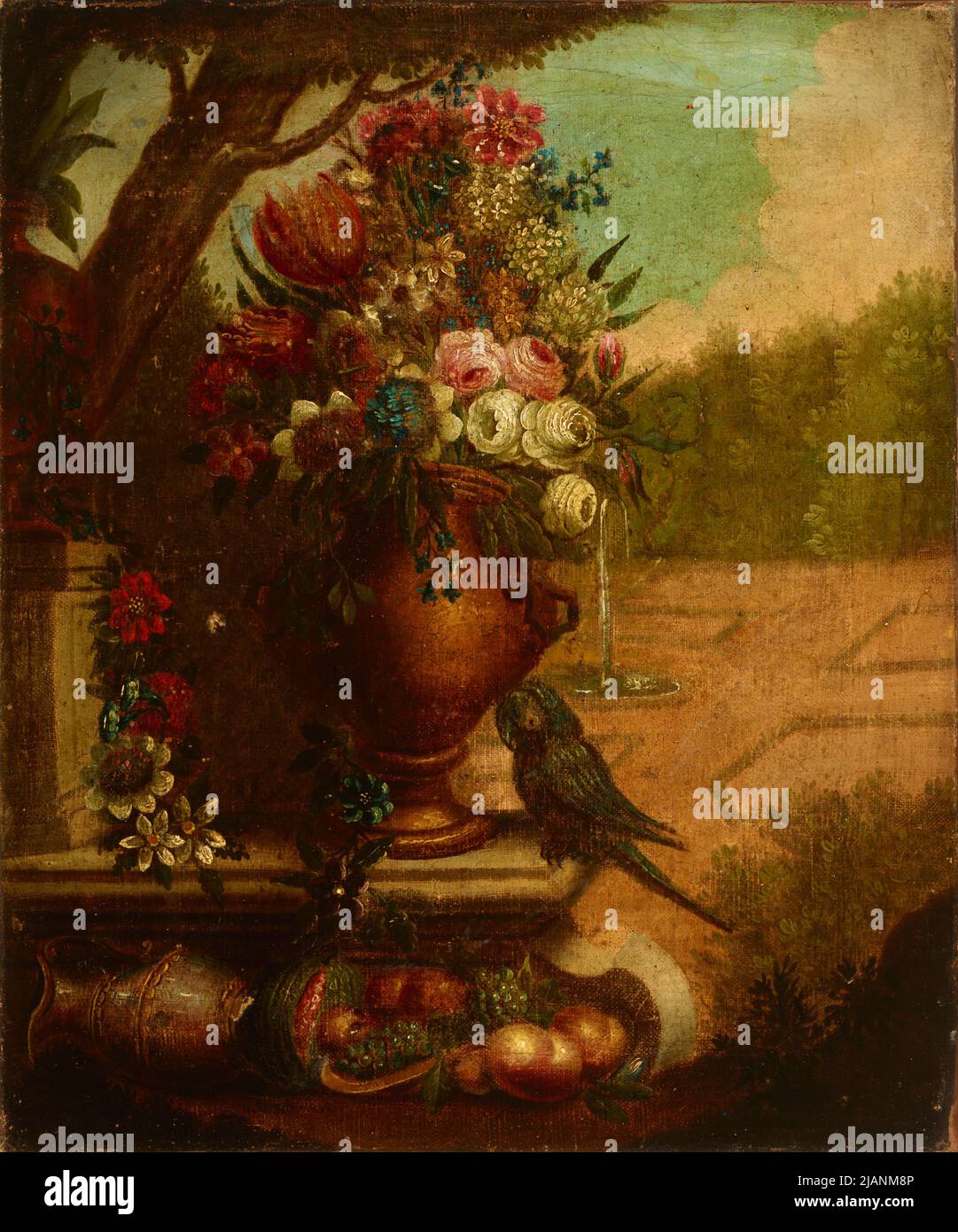 Still Life with Flowers and a Parrot unknown Stock Photo - Alamy