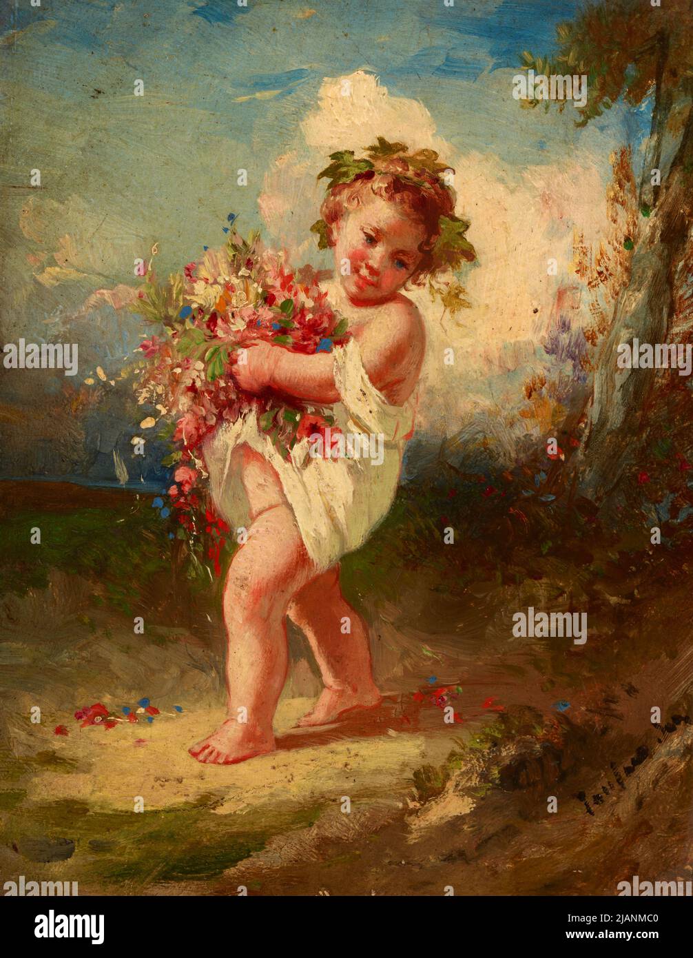 Child Carrying Flowers Lanfant de Metz, Francois Louis (1814 1892 Stock ...