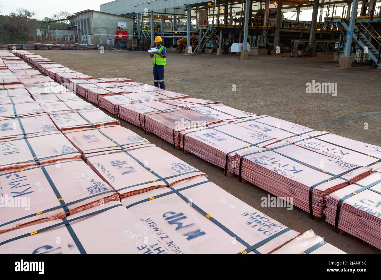 First Quantum Minerals. A stack of newly mined copper sheets, FQM ...
