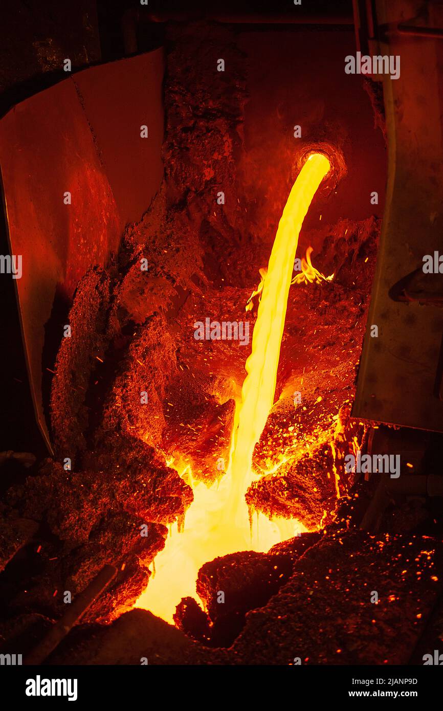 Red hot stream of molten copper, First Quantum Minerals copper smelter ...