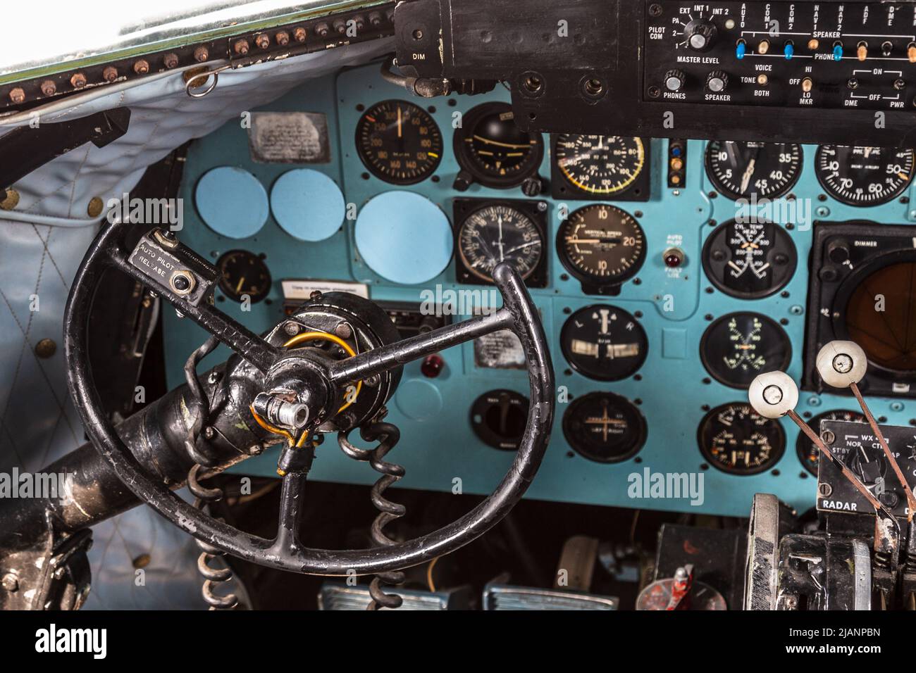 Istanbul, Turkey, 23 March 2019: Cockpit of Douglas DC-3 at Rahmi M ...