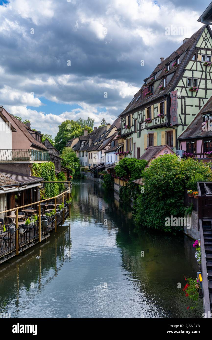 Colmar, France - 29 May, 2022: vertical view of the Little Venice ...