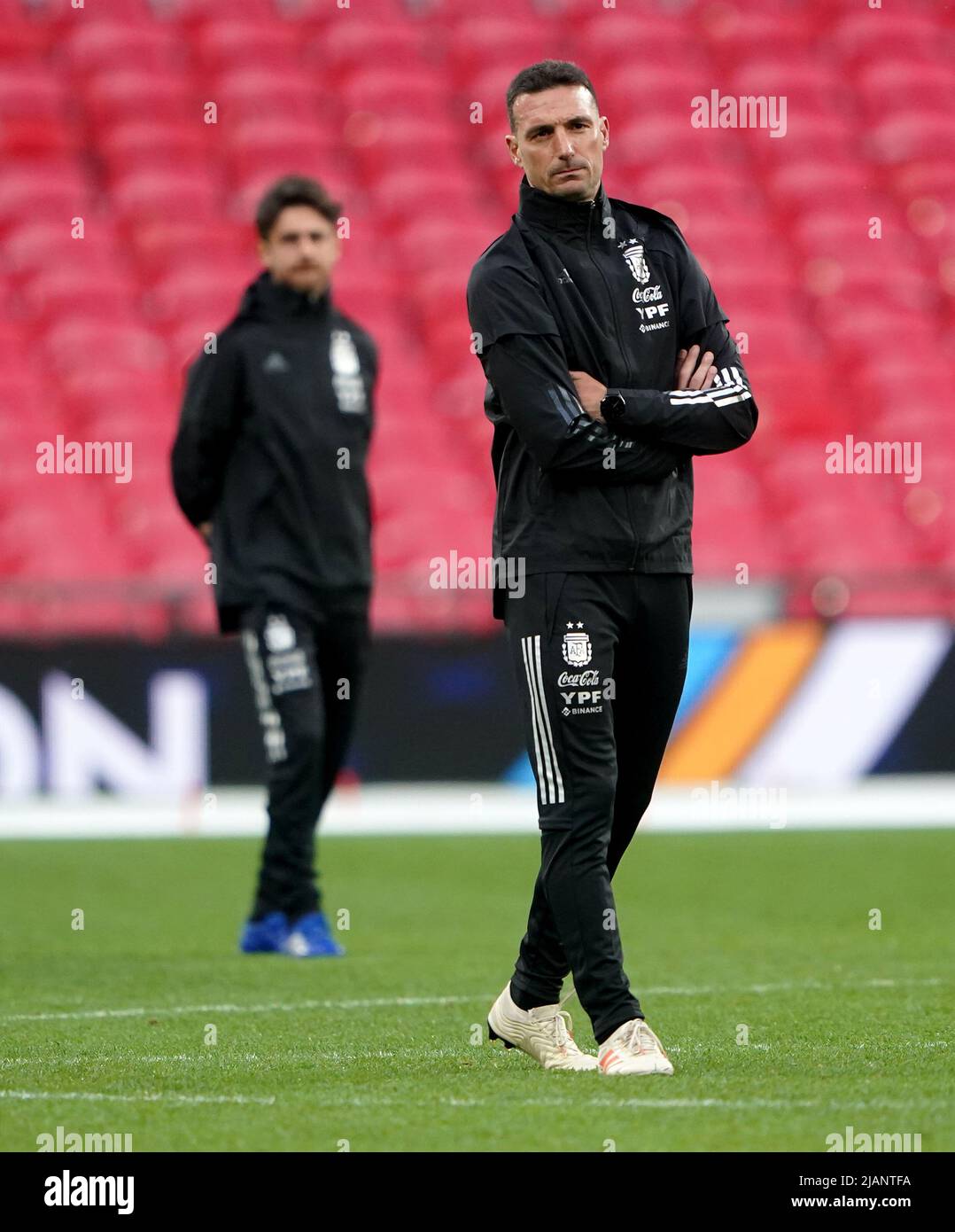 Argentina's manager Lionel Scaloni during a training session at Wembley ...