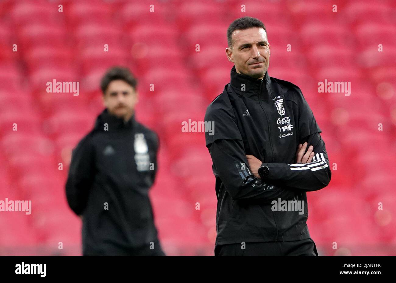 Argentina's manager Lionel Scaloni during a training session at Wembley ...