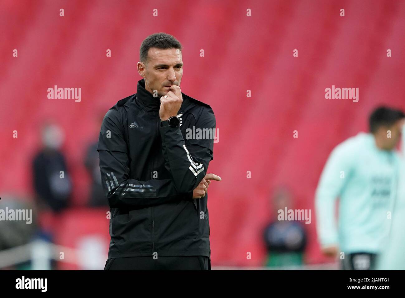 Argentina's manager Lionel Scaloni during a training session at Wembley ...