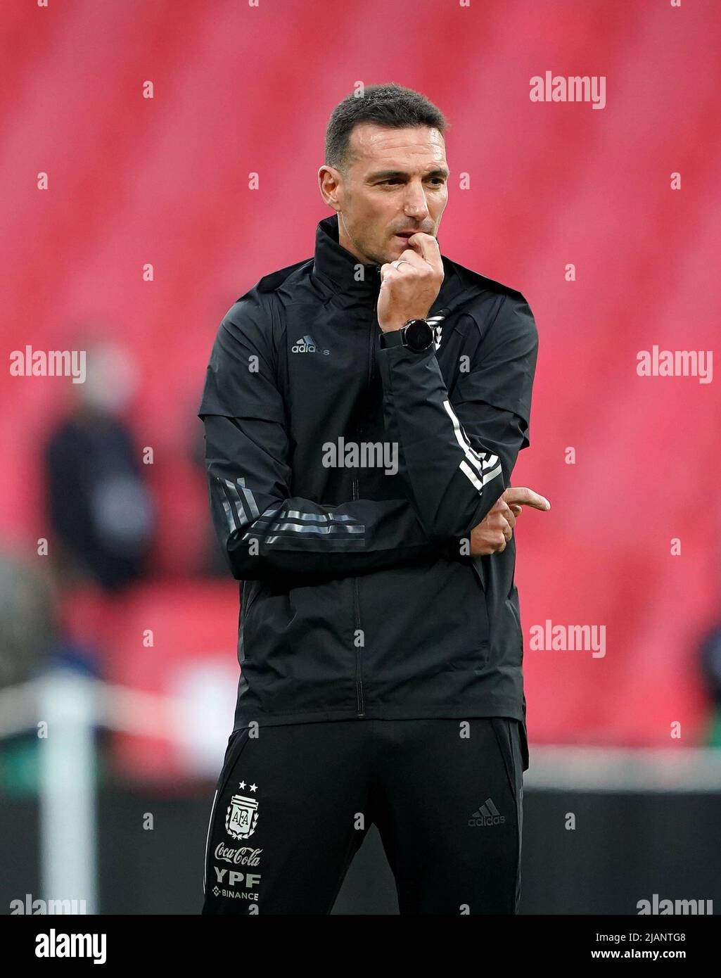 Argentina's manager Lionel Scaloni during a training session at Wembley ...