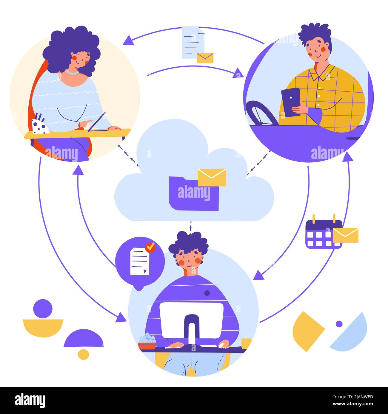 Cloud work service flat vector illustration. Remote work Digital ...