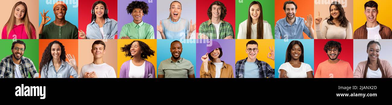 Happy Millennials. Portraits Of Cheerful Young Multiethnic People ...