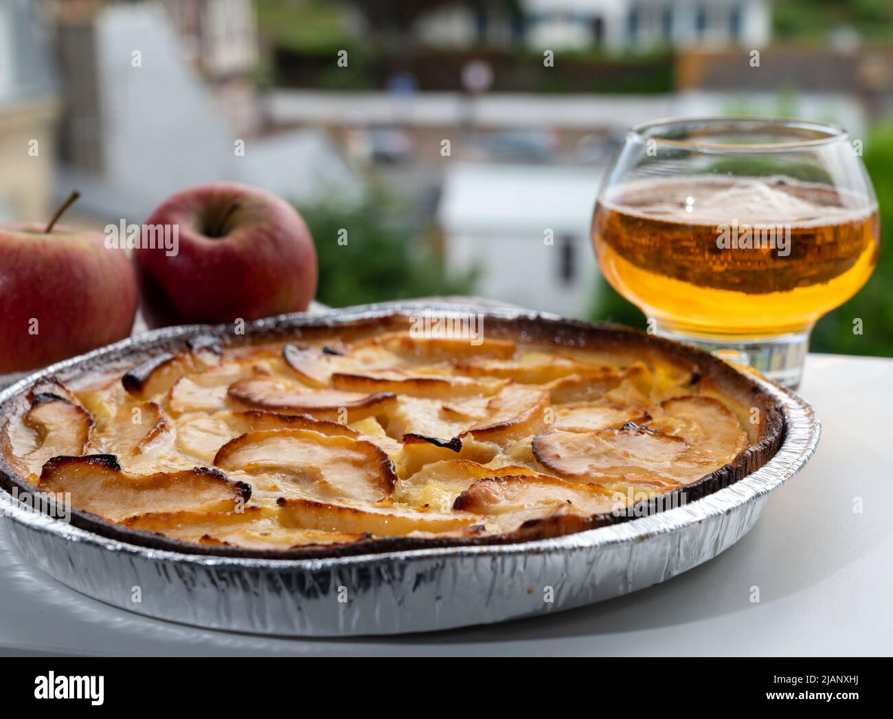 Apple products of Normandy region, homemade baked apple cake and cider ...