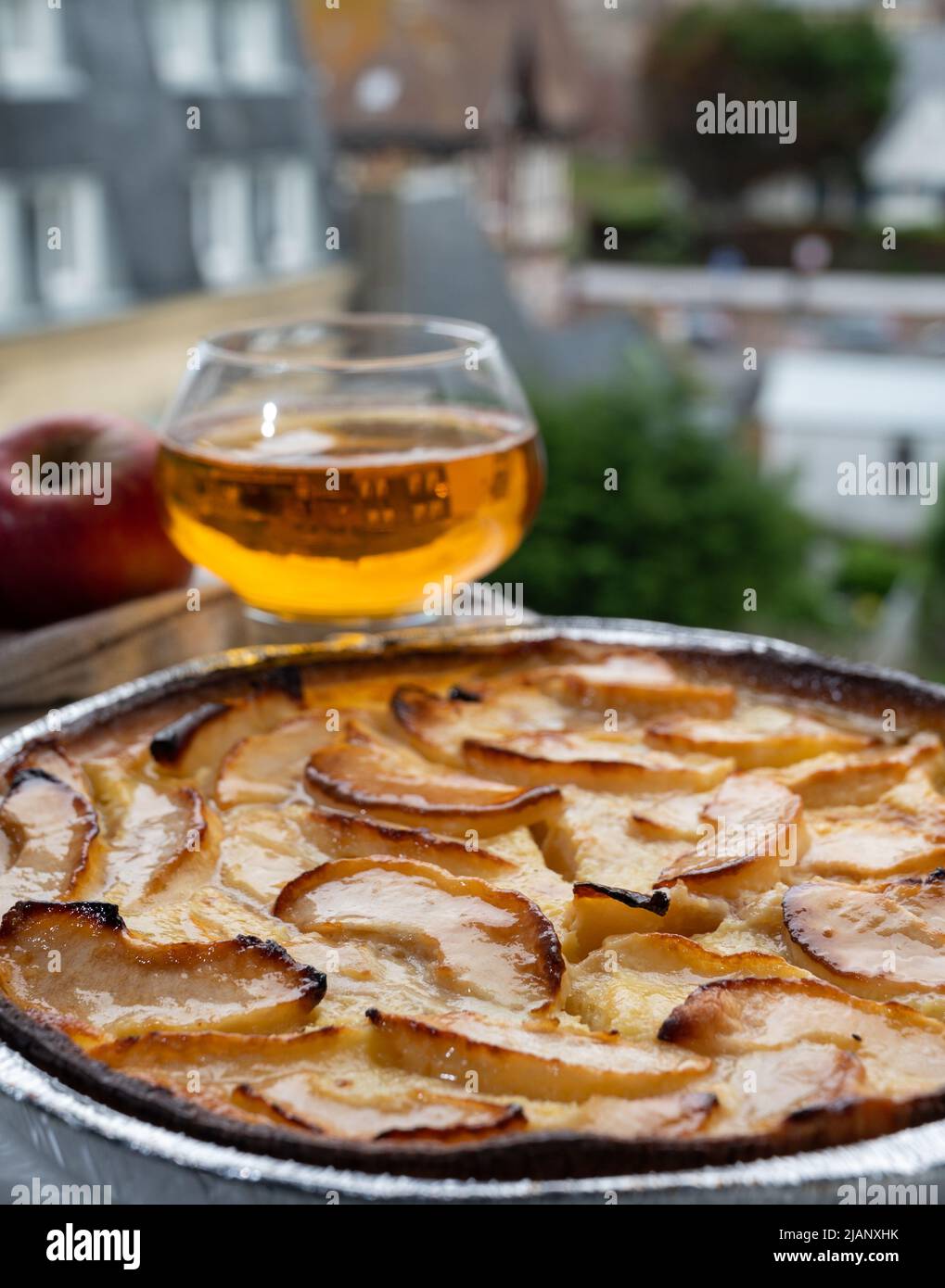 Apple products of Normandy region, homemade baked apple cake and cider ...