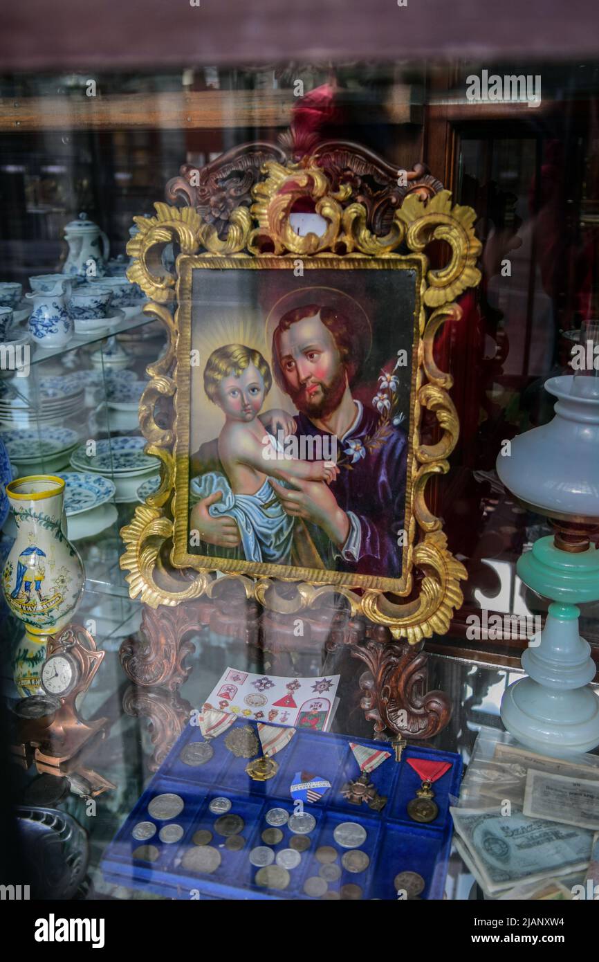 Religious art inside a shop, Esztergom, Hungary Stock Photo - Alamy