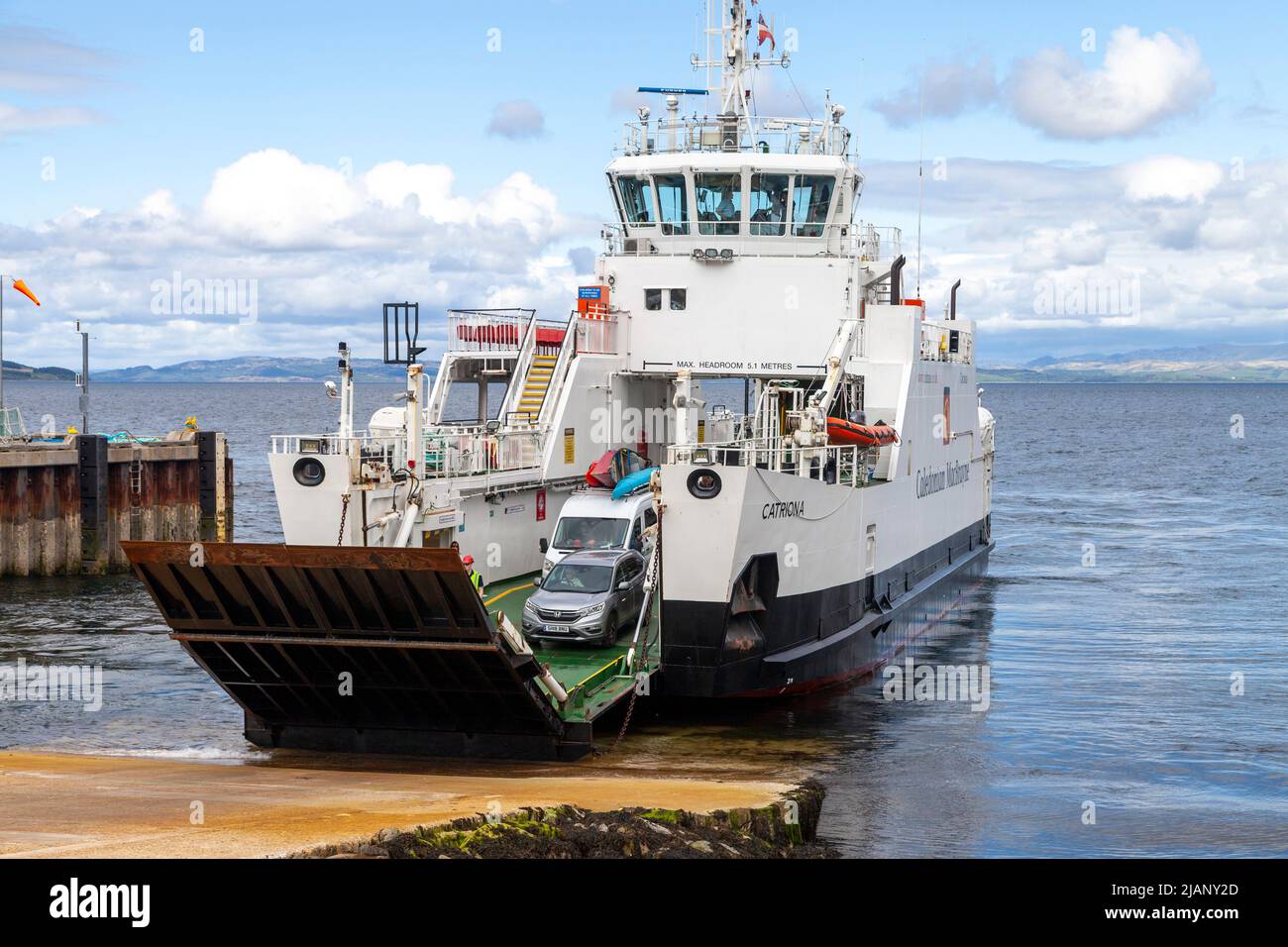 The Catriona a Caledonian MacBrayne car ferry arriving at Lochranza ...