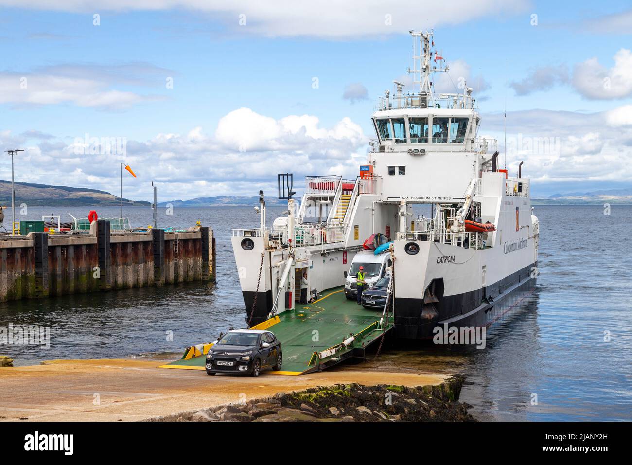 The Catriona a Caledonian MacBrayne car ferry arriving at Lochranza ...