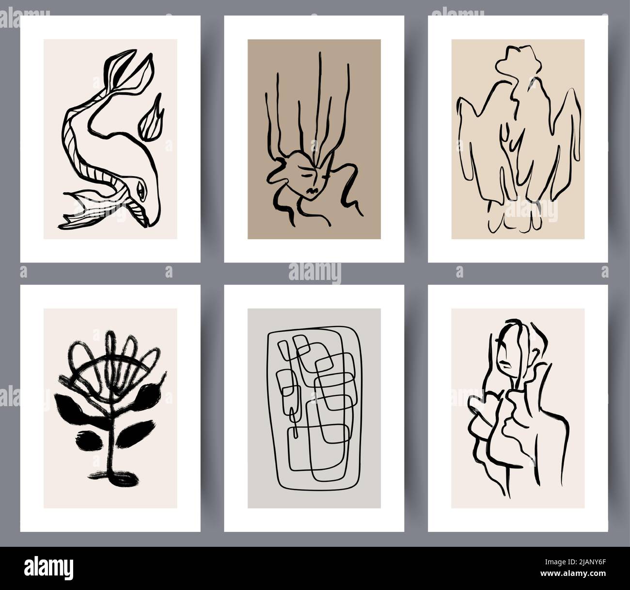 Minimalistic hand drawn printable wall art set Stock Vector Image & Art ...